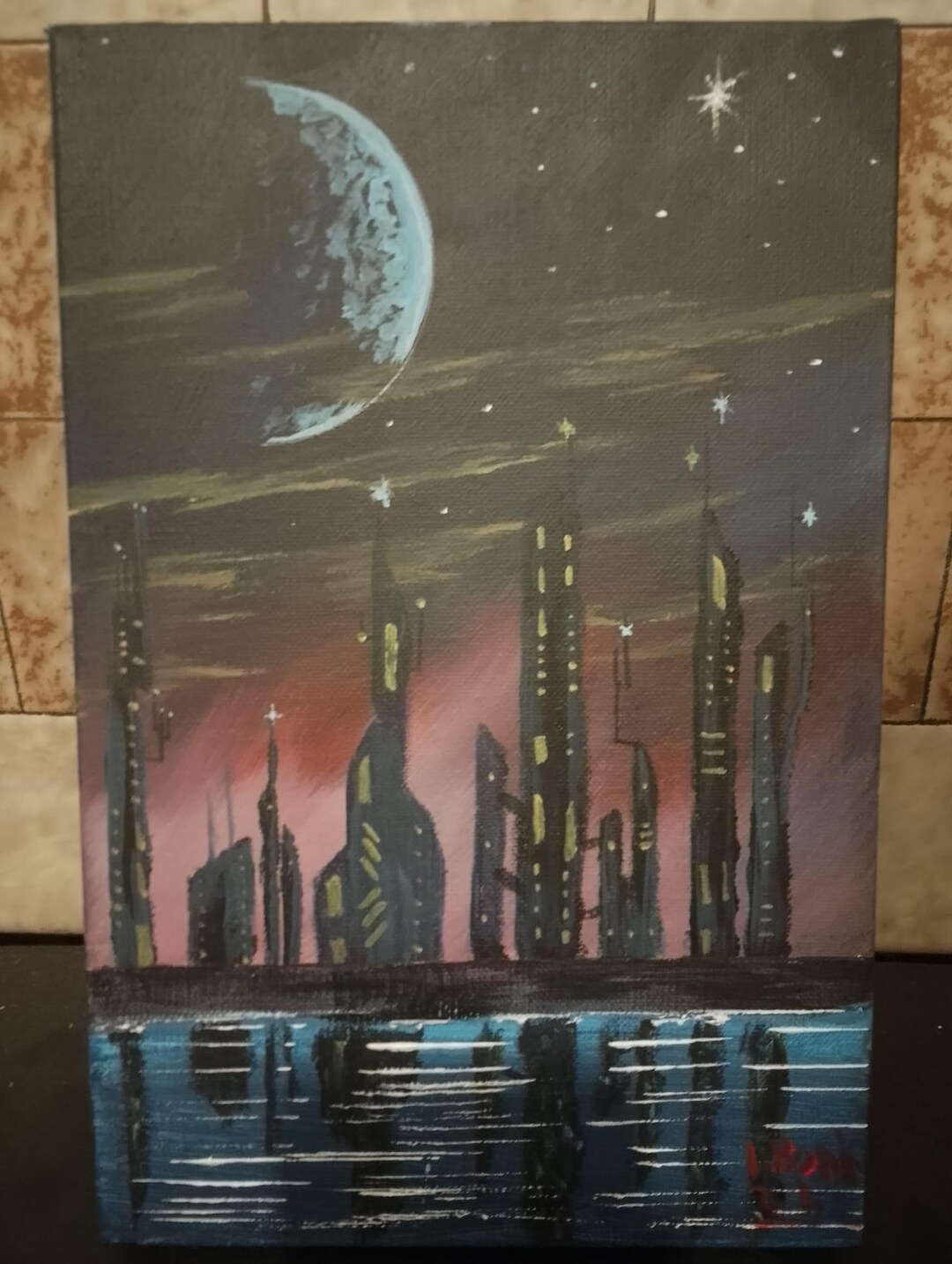 Alien City. Original Acrylic Painting. Acrylics on Canvas 8x12in. - Etsy
