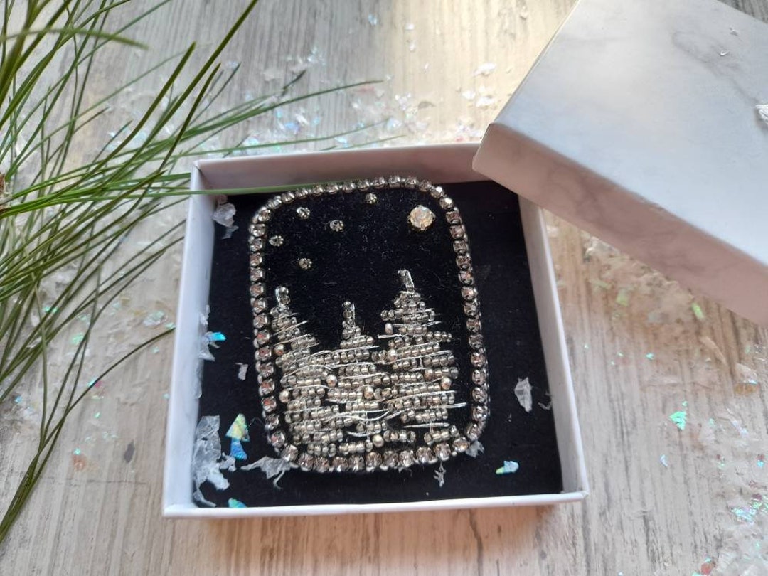 Bead Embroidered Brooch Pin Christmas Eve, Unique Small Stoking Filler ...