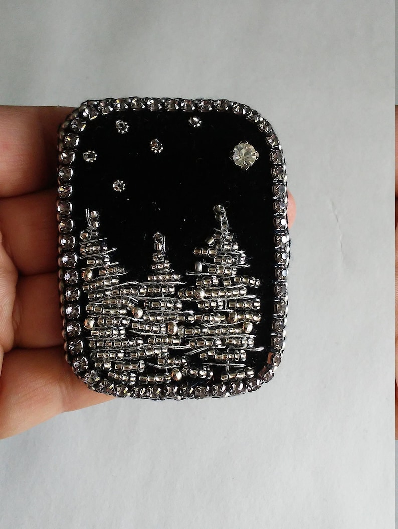 Bead Embroidered Brooch Pin Christmas Eve, Unique Small Stoking Filler ...