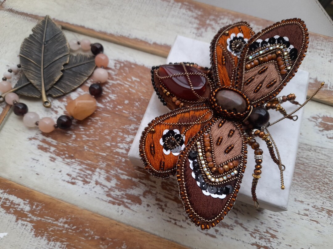 Beaded Butterfly Brooch Pin, Moth Brooch Pin, Embroidery Brooch Pin for ...