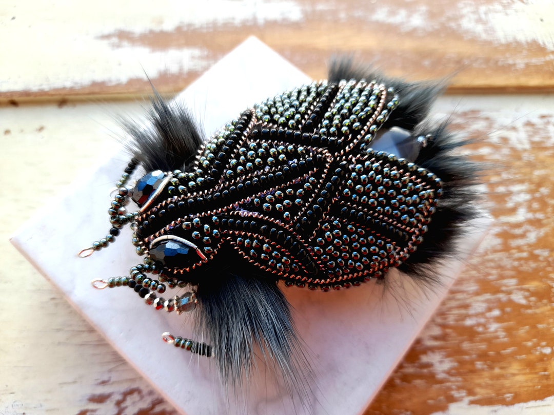 Furry Beetle Brooch Pin Embroidered Jewelry Beaded Brooch Pin Insect ...