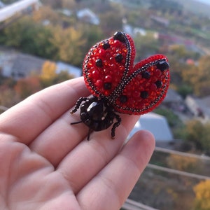 Ladybug Pin / Ladybug Brooch/ Small Red Brooch Pin/ Beaded Brooch ...