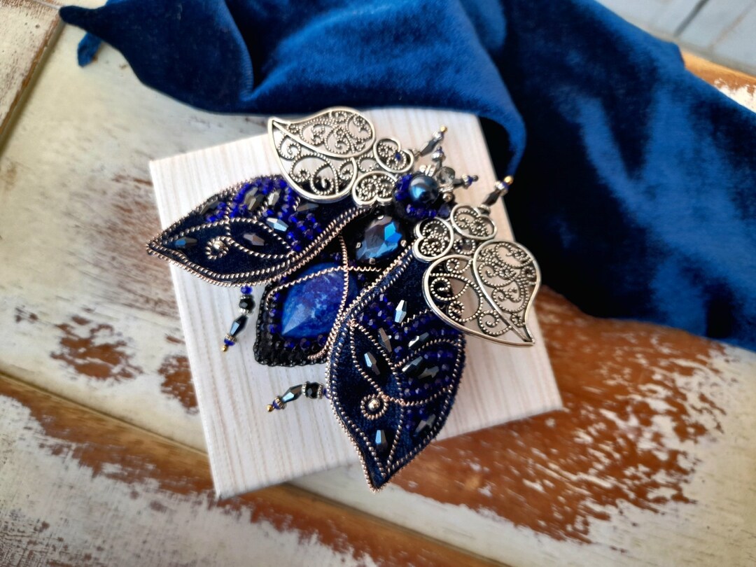 Royal Blue Brooch Pin, Moth Butterfly Pin Luxury Handmade Unique ...