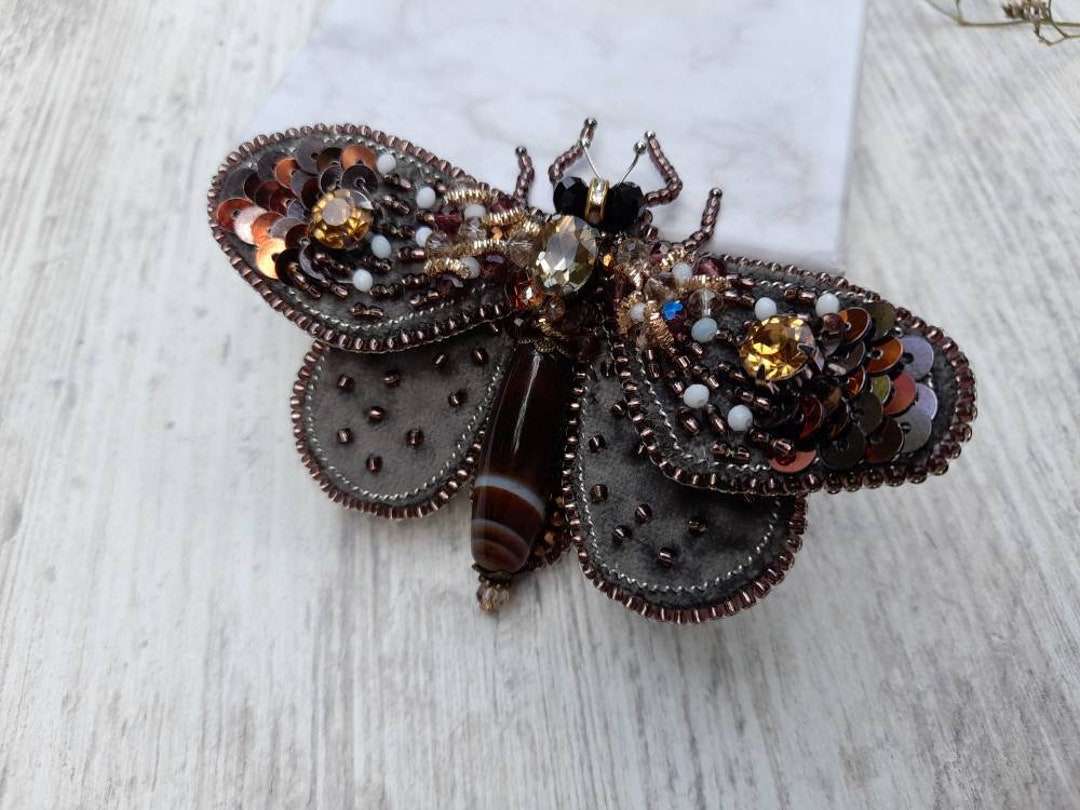 Beaded Butterfly Brooch Pin, Moth Brooch Pin, Embroidery Brooch Pin for ...