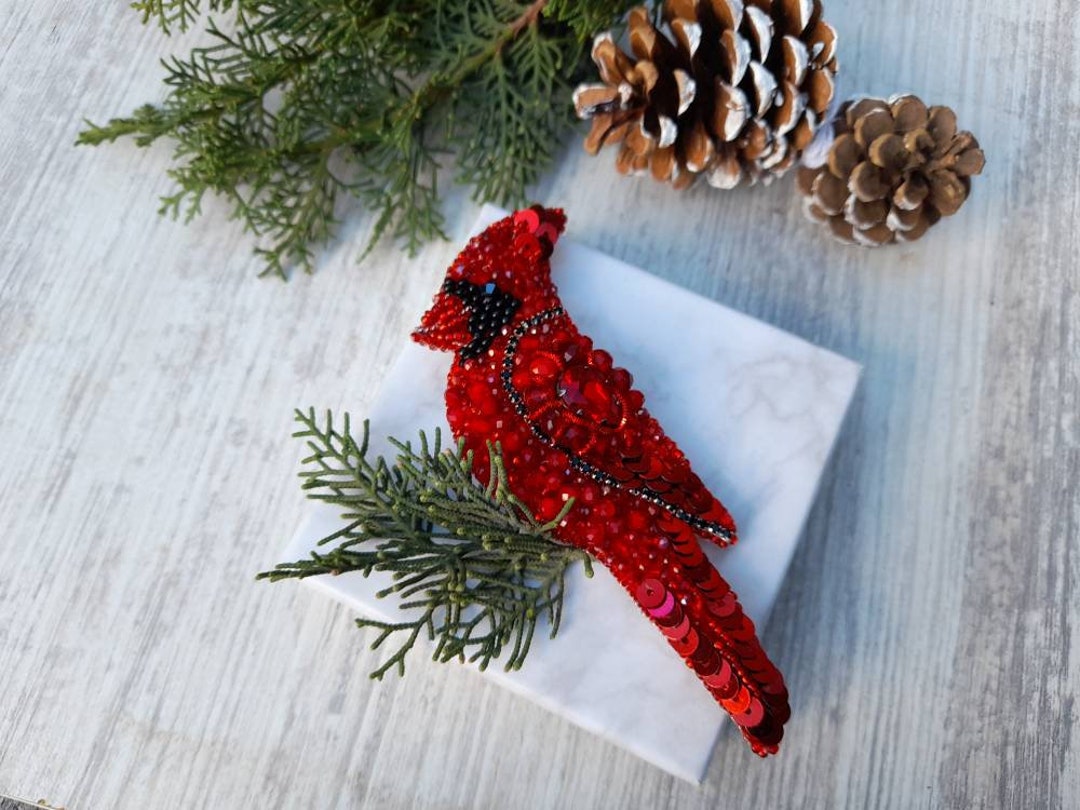 Red Cardinal Pin Brooch, Cardinal Ornament, Red Bird Rhinestone Brooch ...