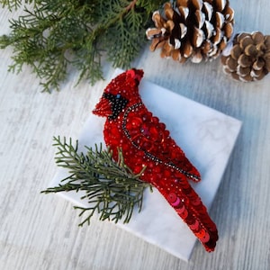 Red Cardinal Pin Brooch, Cardinal Ornament, Red Bird Rhinestone Brooch ...