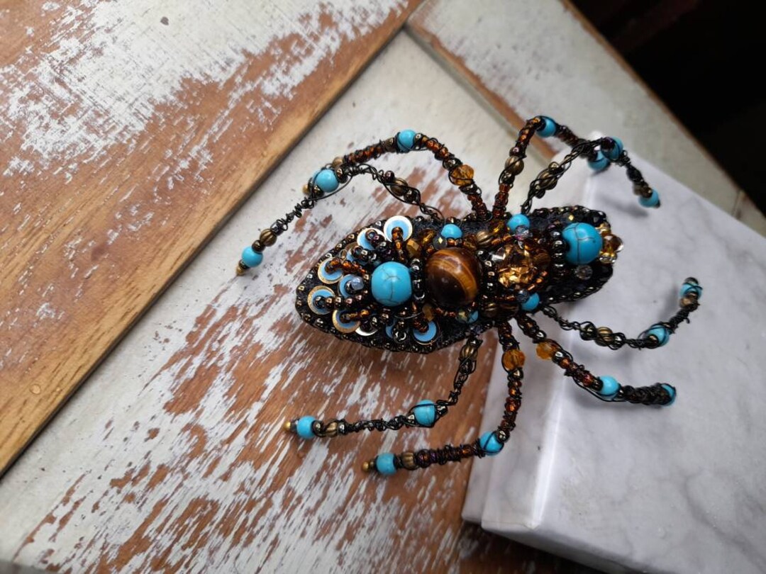 Beaded Pendant Beaded Spider Brooch Pin, Spider Jewelry Art Woman ...