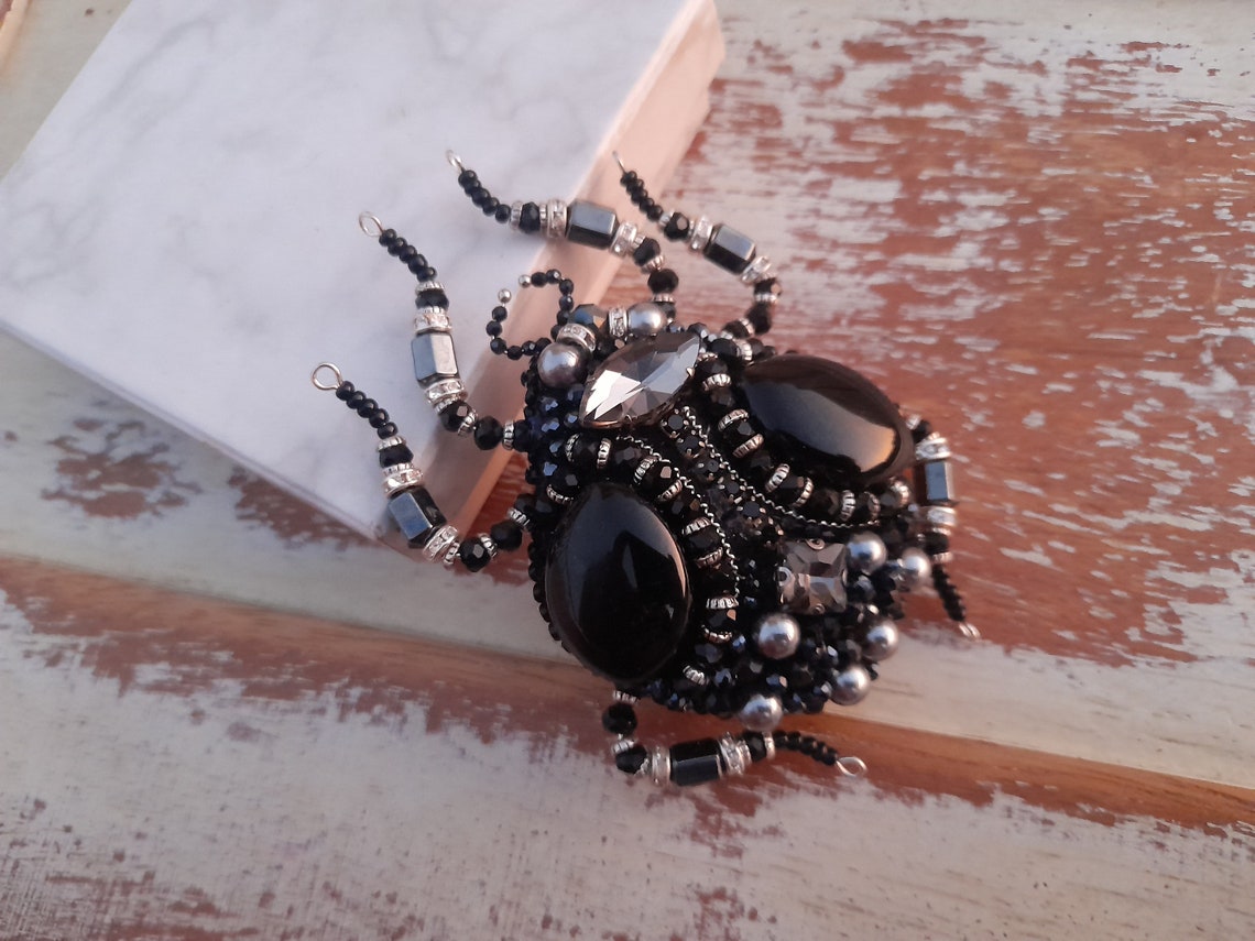 Beetle Brooch Pin, Bead Embroidered Jewelry Beaded Brooch Pin Insect ...