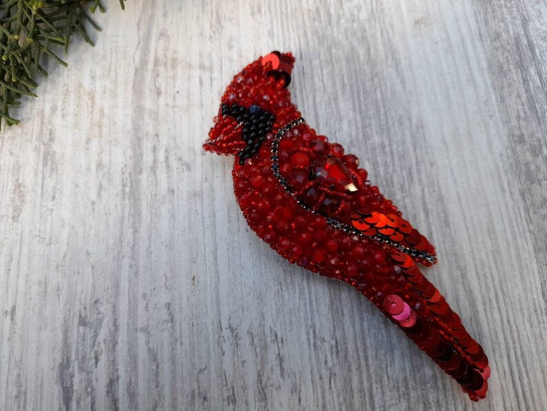Red Cardinal Pin Brooch, Cardinal Ornament, Red Bird Rhinestone Brooch ...