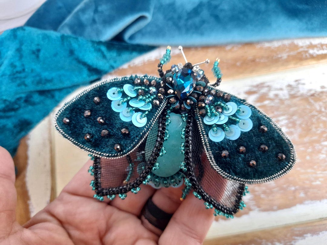 Patina Blue Velvet Moth Butterfly Brooch Pin for Woman Jacket, Mother's ...