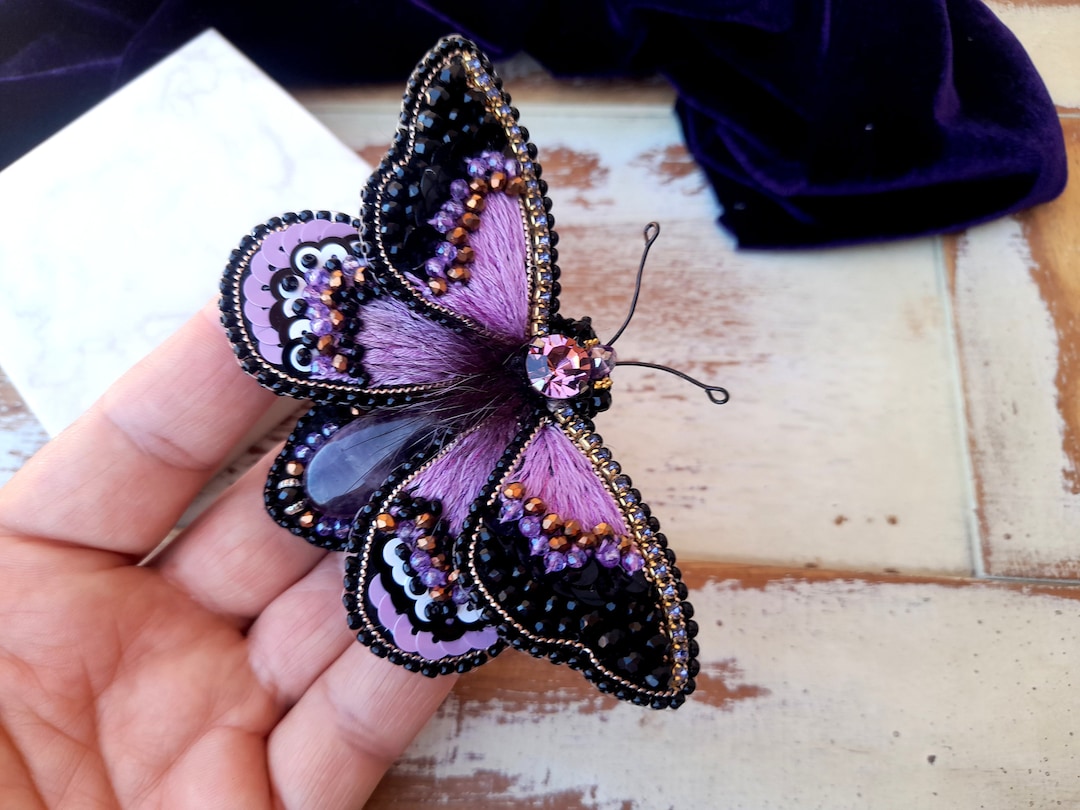 Hand Embroidered Moth Butterfly Brooch Pin for Woman Jacket, Mother's ...