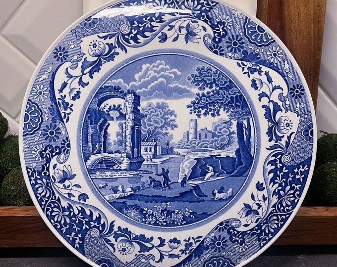 Spode England Italian Spode Design C.1816 R Domed Blue Porcelain Cake/cheese Plate/serving Plate ...