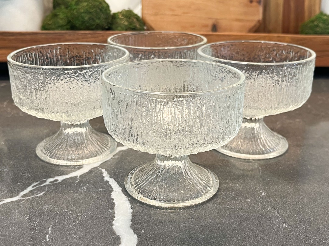 Indiana Glass, Crystal Ice, Bark Glass, Frosted, Ice Cream, Sherbet ...