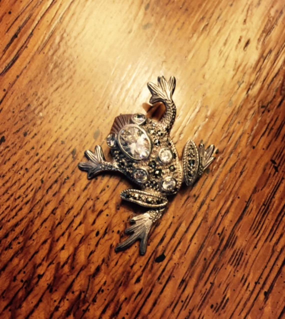 Sterling Silver Frog With Rhinestones & Marcasite Stones - Etsy