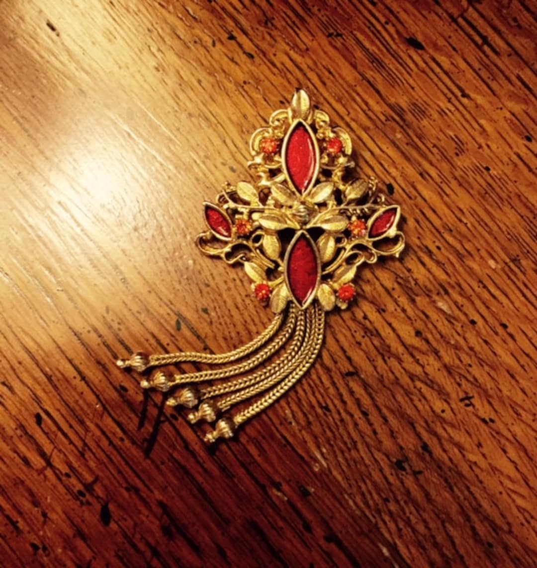 Antique Red Floral Pin - Brooch Victorian Style - Etsy