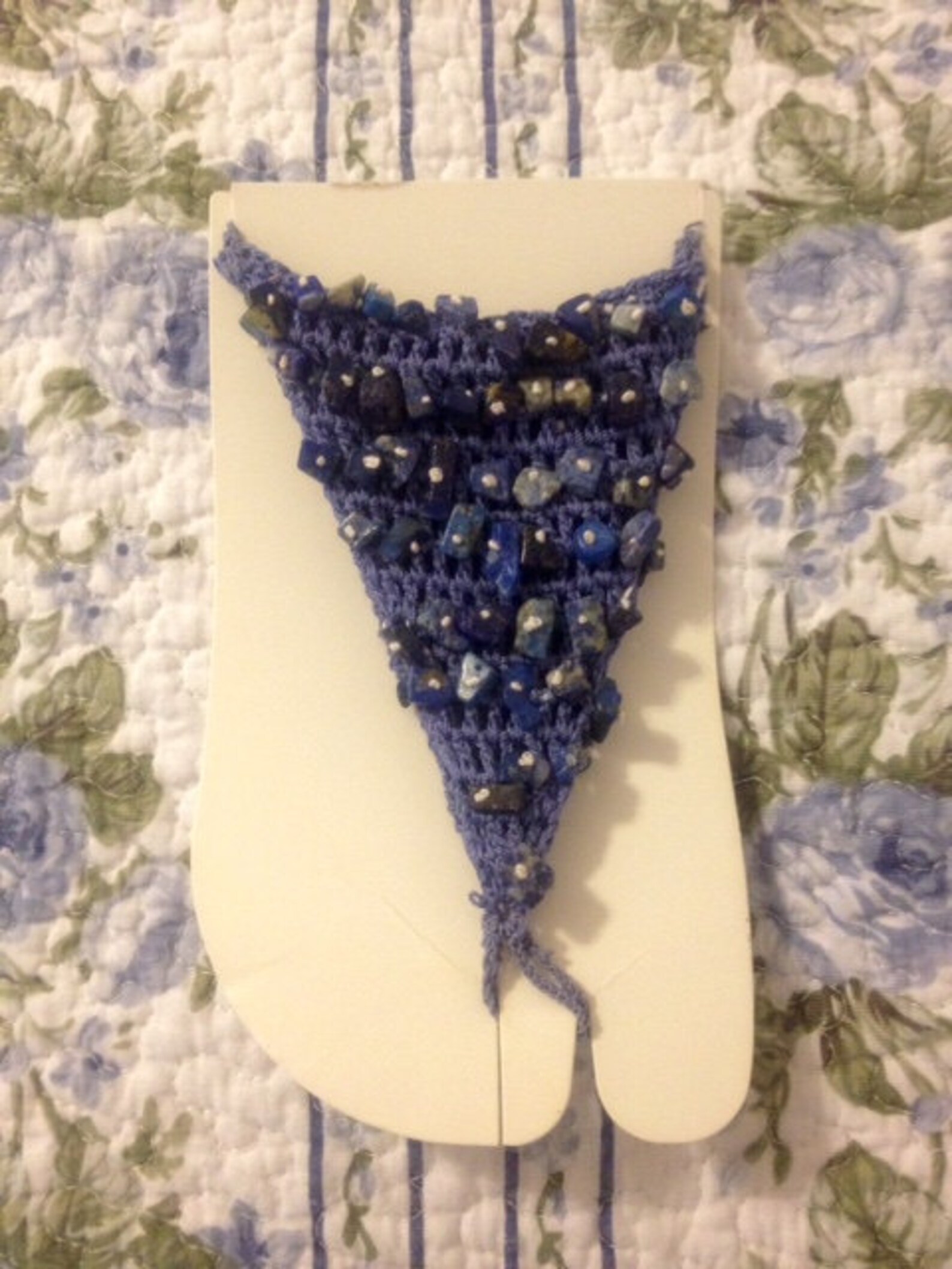Crocheted Barefoot Beach Sandals With Lapis Lazuli Gemstones Handmade ...