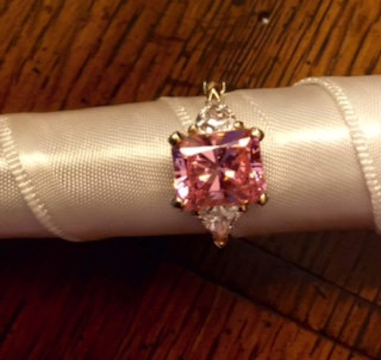 Pink Ice & Trillion Cut Cubic Zirconia Ring and Matching Pink Ice ...