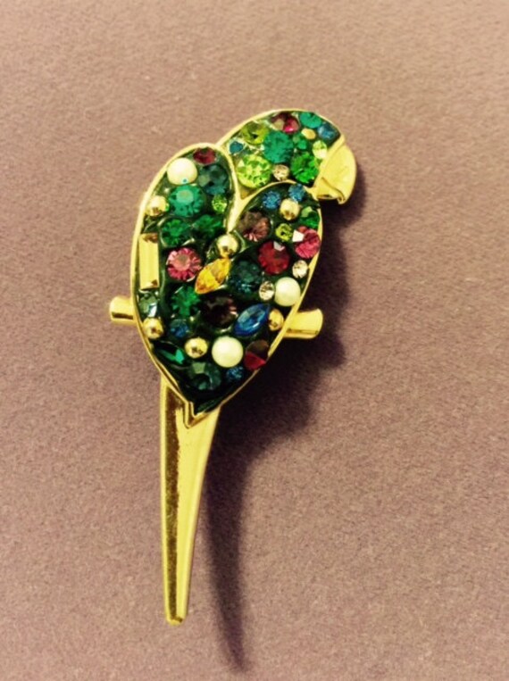 Parrot Brooch-Pin with Colorful Rhinestones - Gem