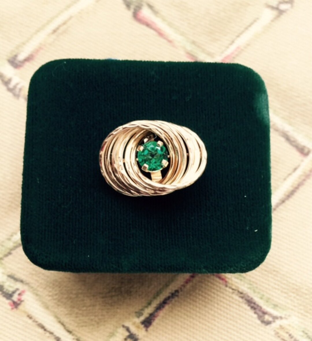 14 Kt Yellow Gold Swirl Diamond Cut Pin-slider-brooch With Chatham ...
