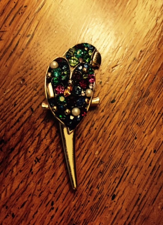 Parrot Brooch-Pin with Colorful Rhinestones - Gem