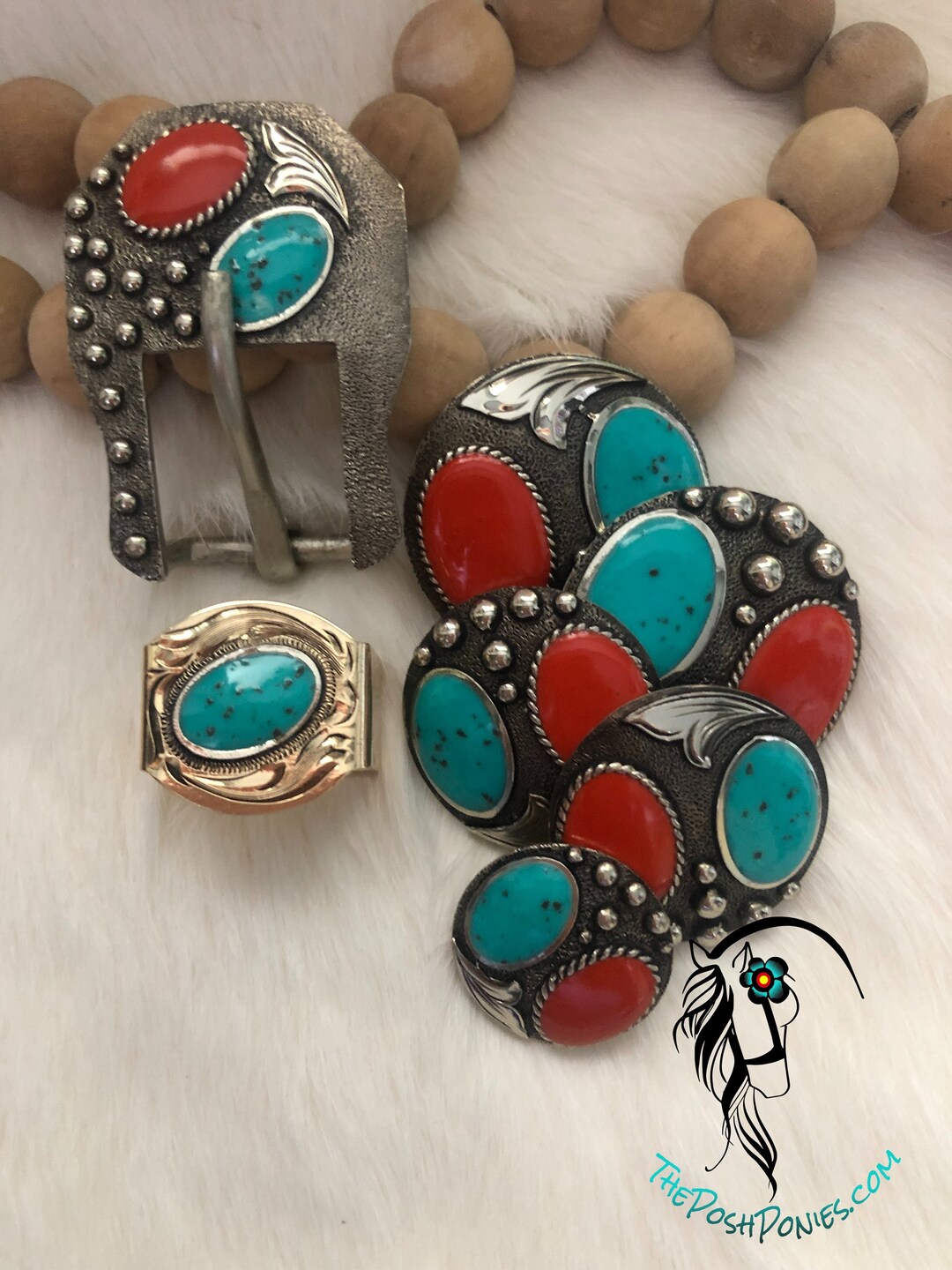 Handmade Chunky Satin Turquoise Conchos 3 Sizes-matching 3/4" Buckle ...