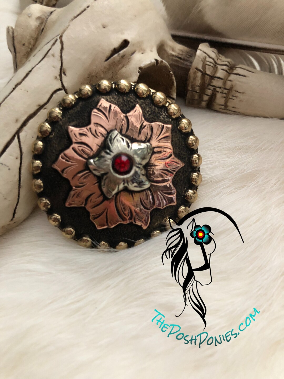 Handmade Wild Rag Slide 1.5 Double 5/8 Ring on Back Ranch Red Stone ...