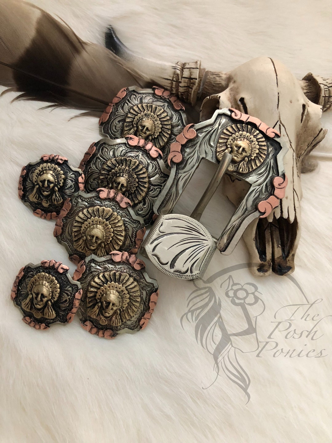 Handmade Satin Finish Indian Head Collection-chicago Back Conchos ...