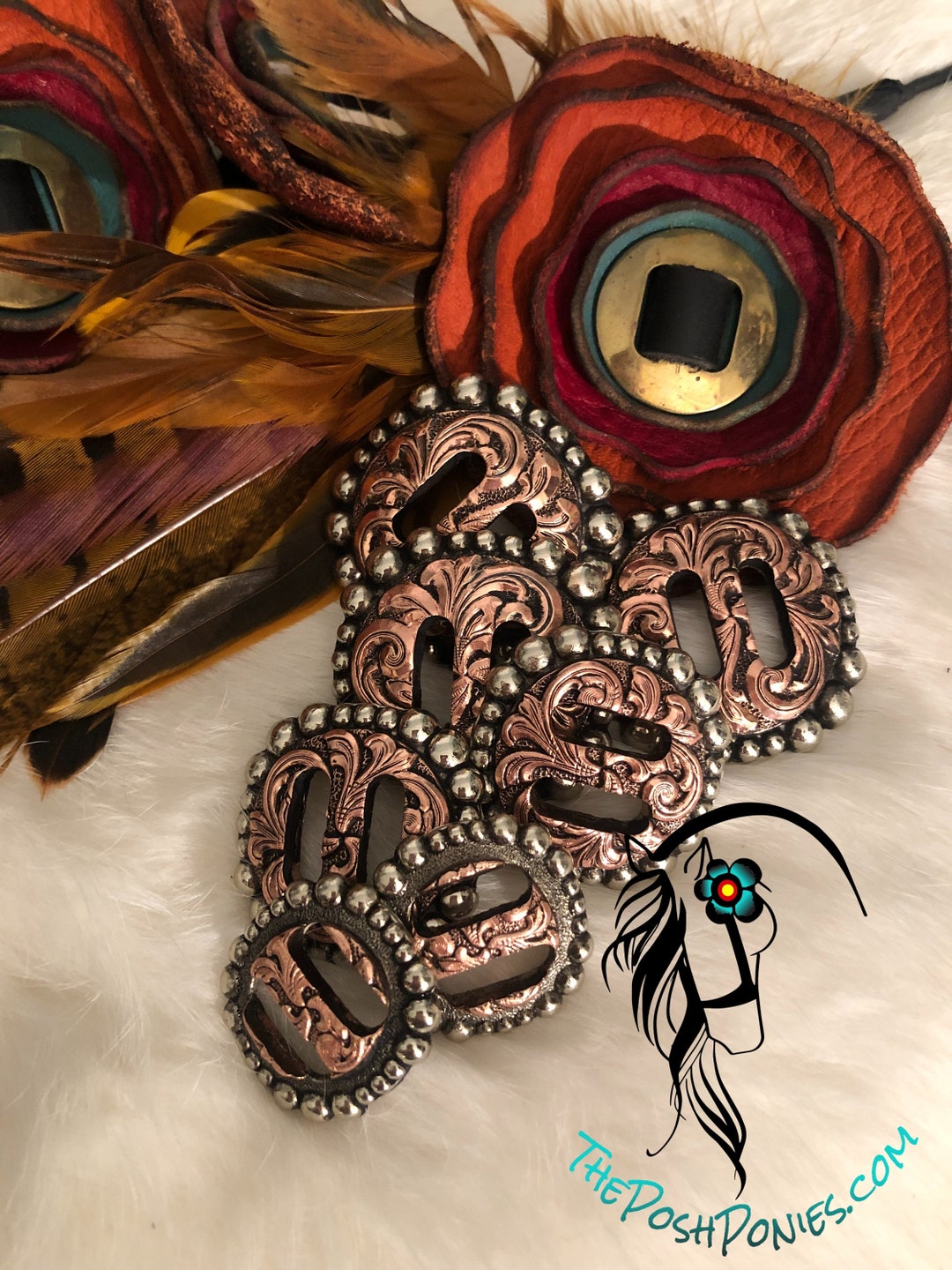 Handmade Copper Filagree Collection Slotted Conchos-1", 1.25", & 1.5 ...