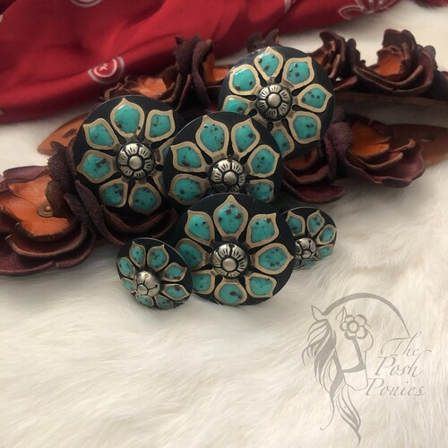 Set of 6 Turquoise Cross Concho Saddle Set - Etsy