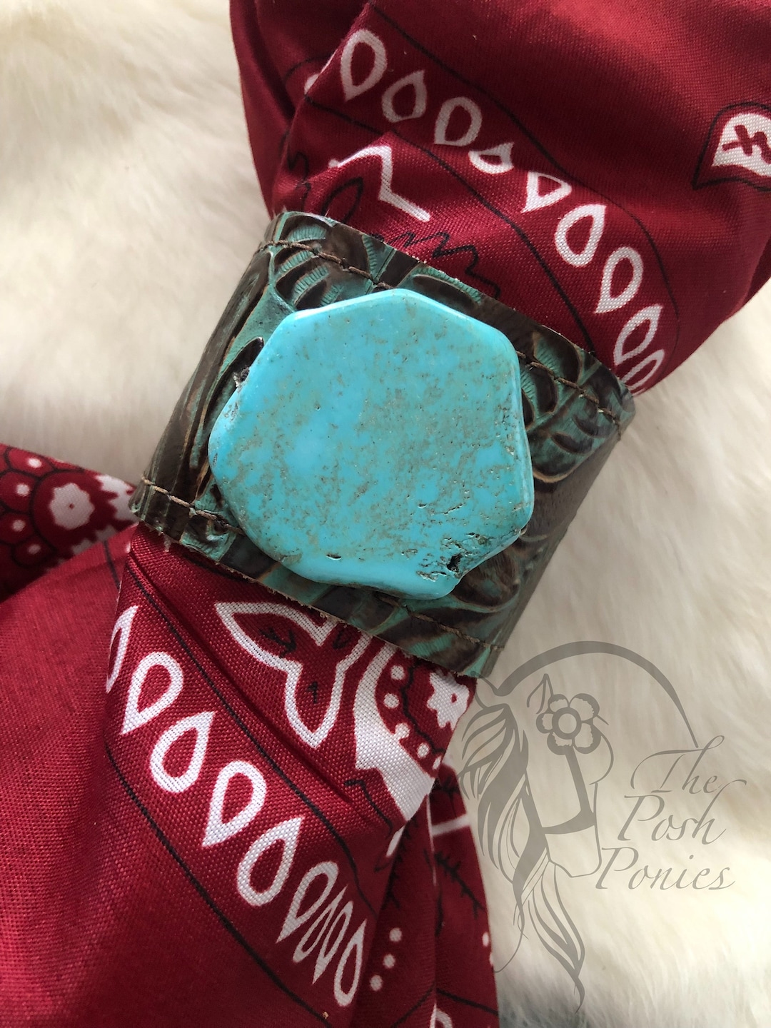 Cuff Soft Leather Turquoise/brown Pattern With Simulated Turquoise Slab ...