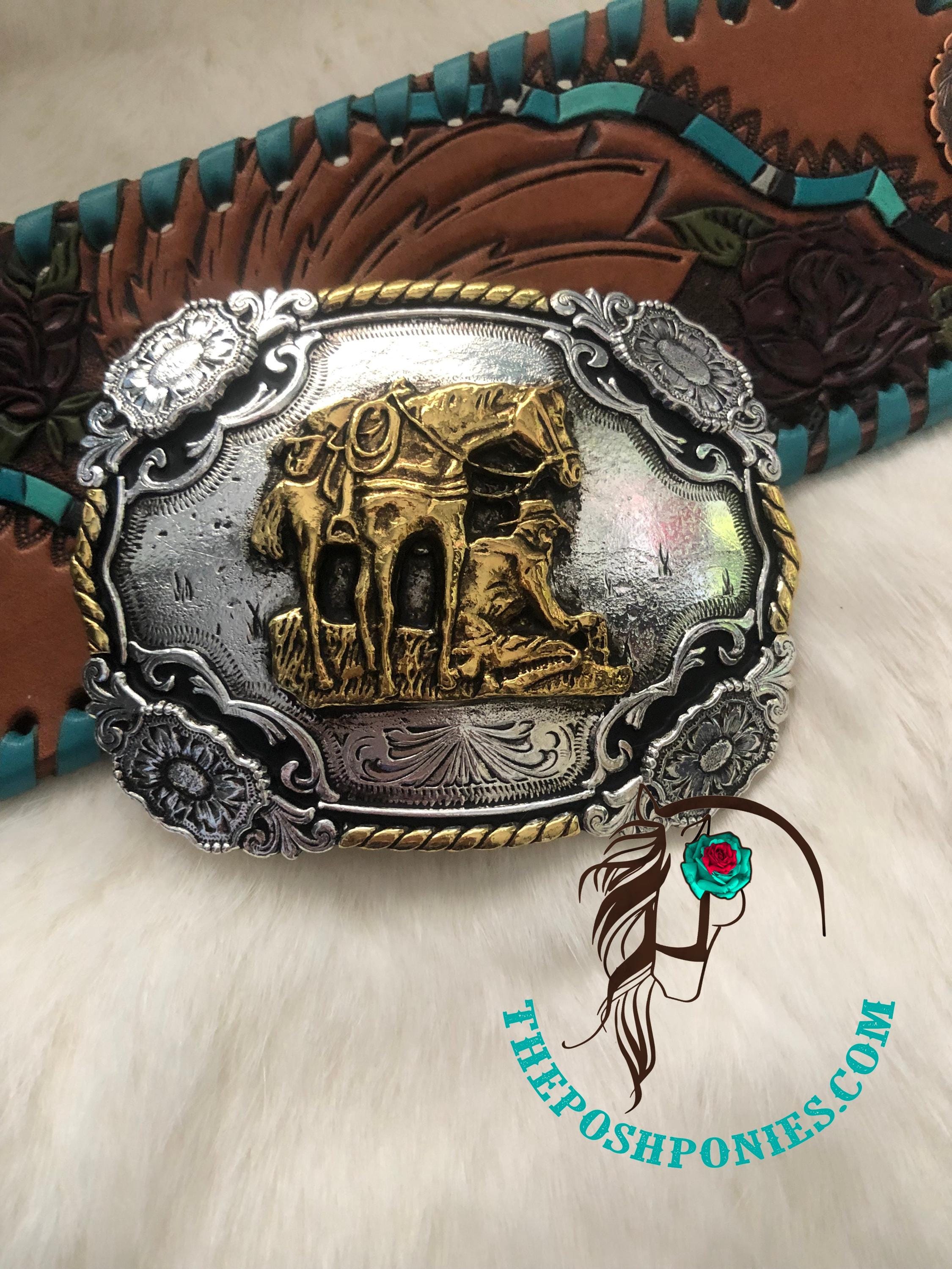 Cast Belt Buckle Cowboy and Horse - Etsy