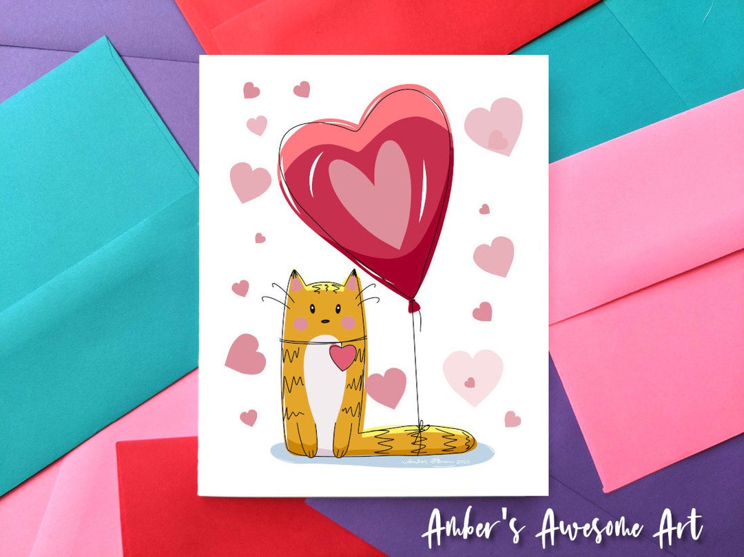 Cat Valentine's Day Card, Cute Valentine, Cat Love Card, Valentines Day ...