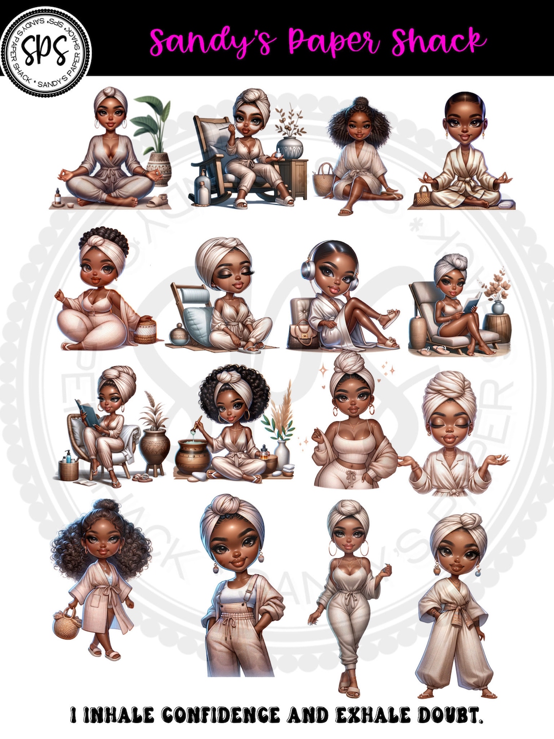 Spa Day Stickers, Self Care Chibi Divas II Stickers, Black Girls SPA ...