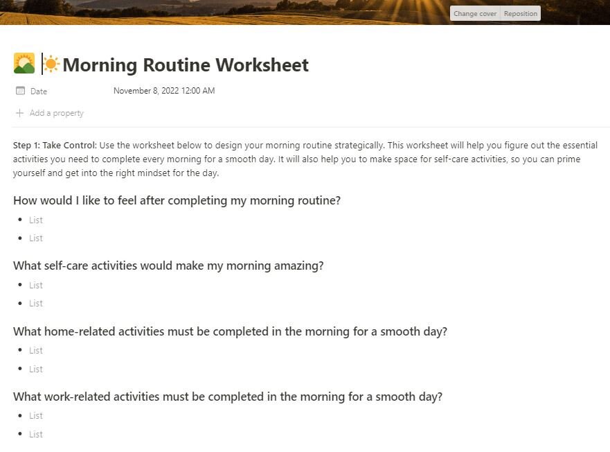 NOTION Morning and Evening Routine Template - Etsy