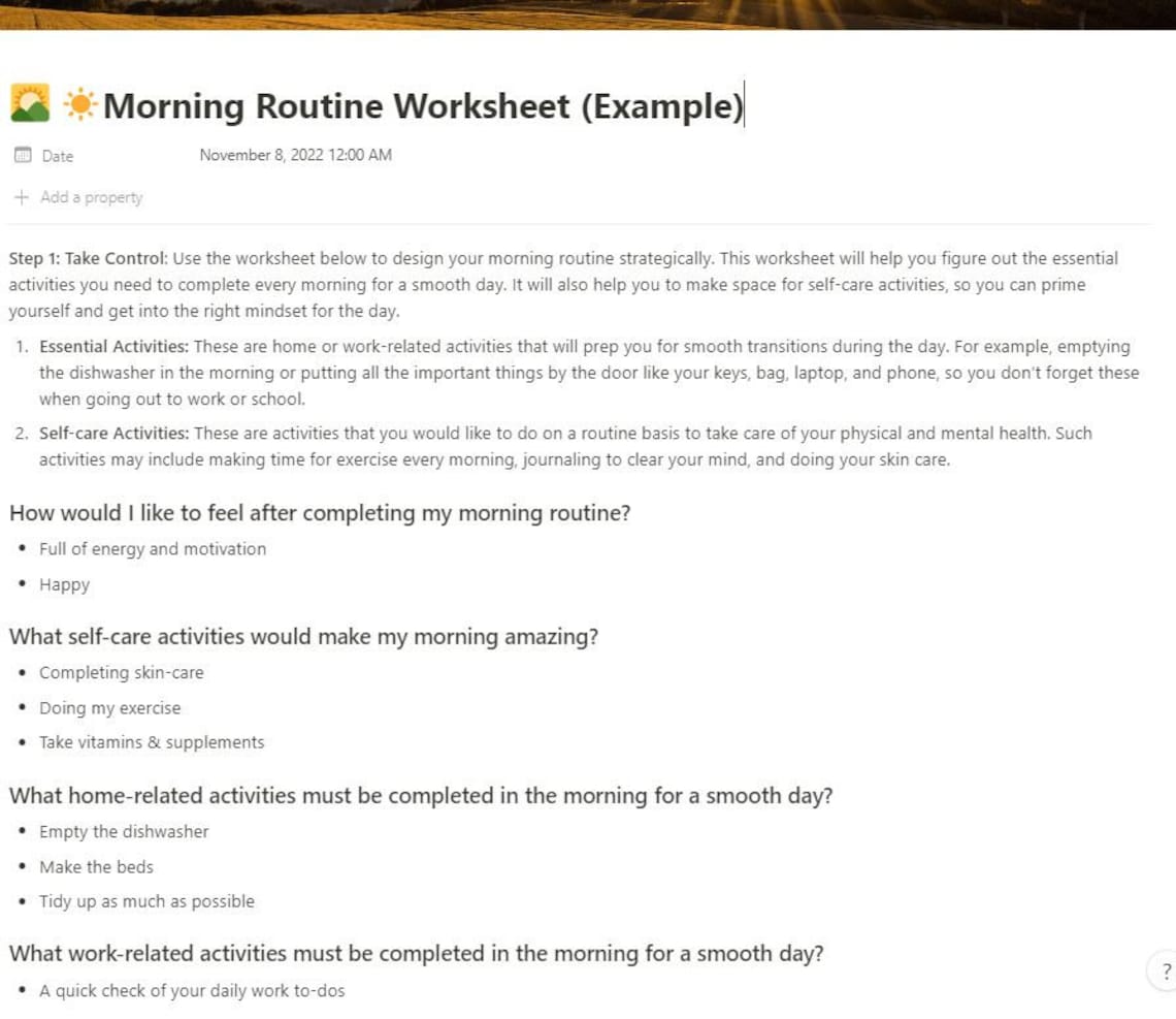 NOTION Morning and Evening Routine Template - Etsy