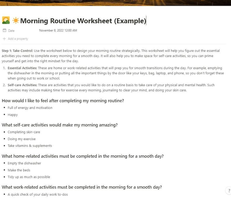 NOTION Morning and Evening Routine Template - Etsy