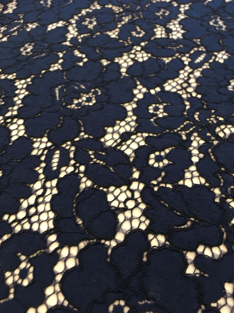 Dark Blue Lace Fabric French Lace Embroidered Lace Wedding - Etsy