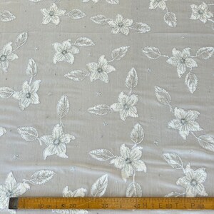 Light Beige Chiffon With Embroidery and Paint, Beige Chiffon Fabric ...