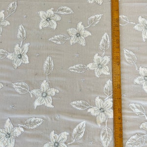Light Beige Chiffon With Embroidery and Paint, Beige Chiffon Fabric ...