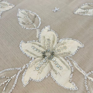 Light Beige Chiffon With Embroidery and Paint, Beige Chiffon Fabric ...