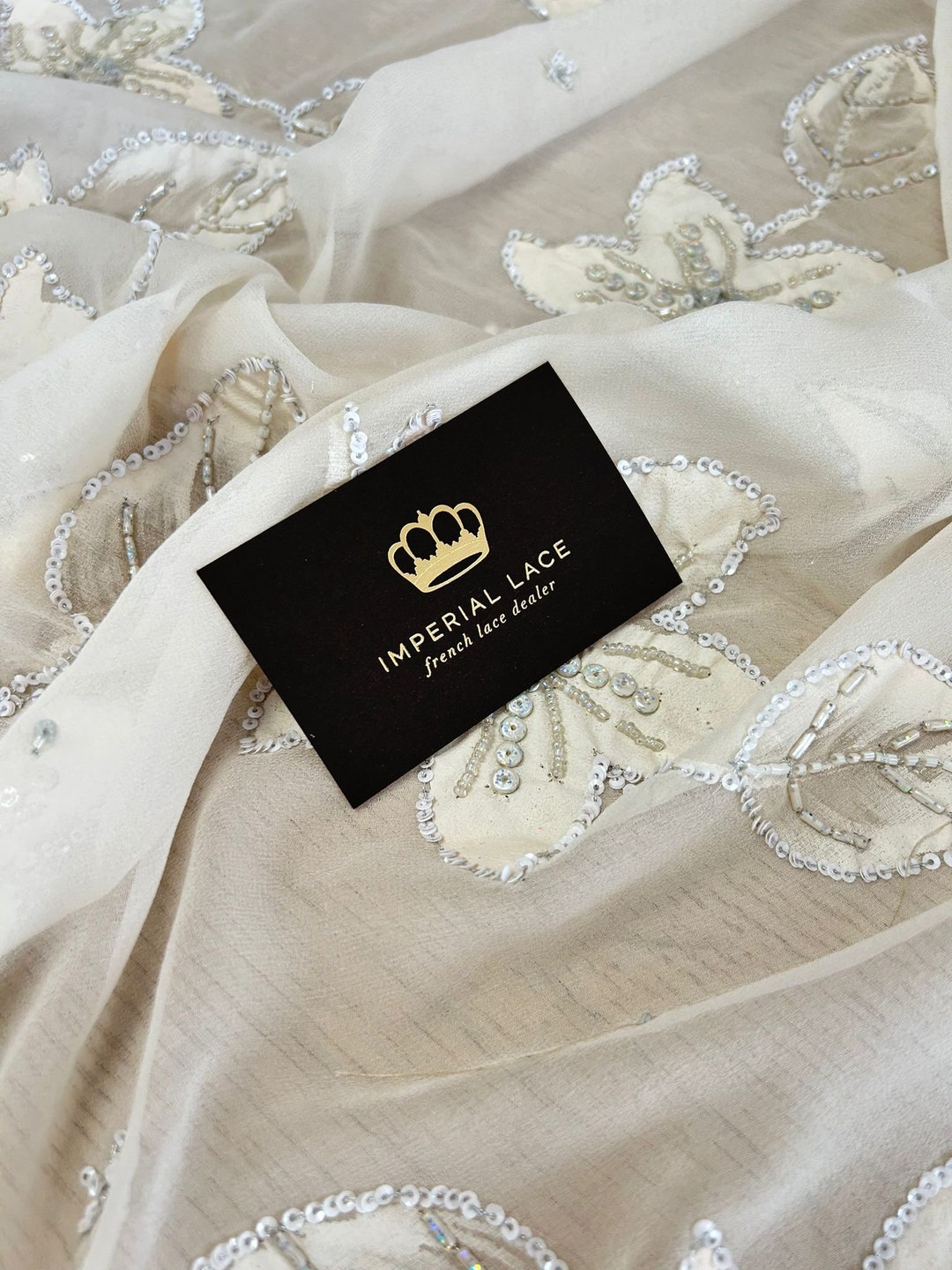 Light Beige Chiffon With Embroidery and Paint, Beige Chiffon Fabric ...