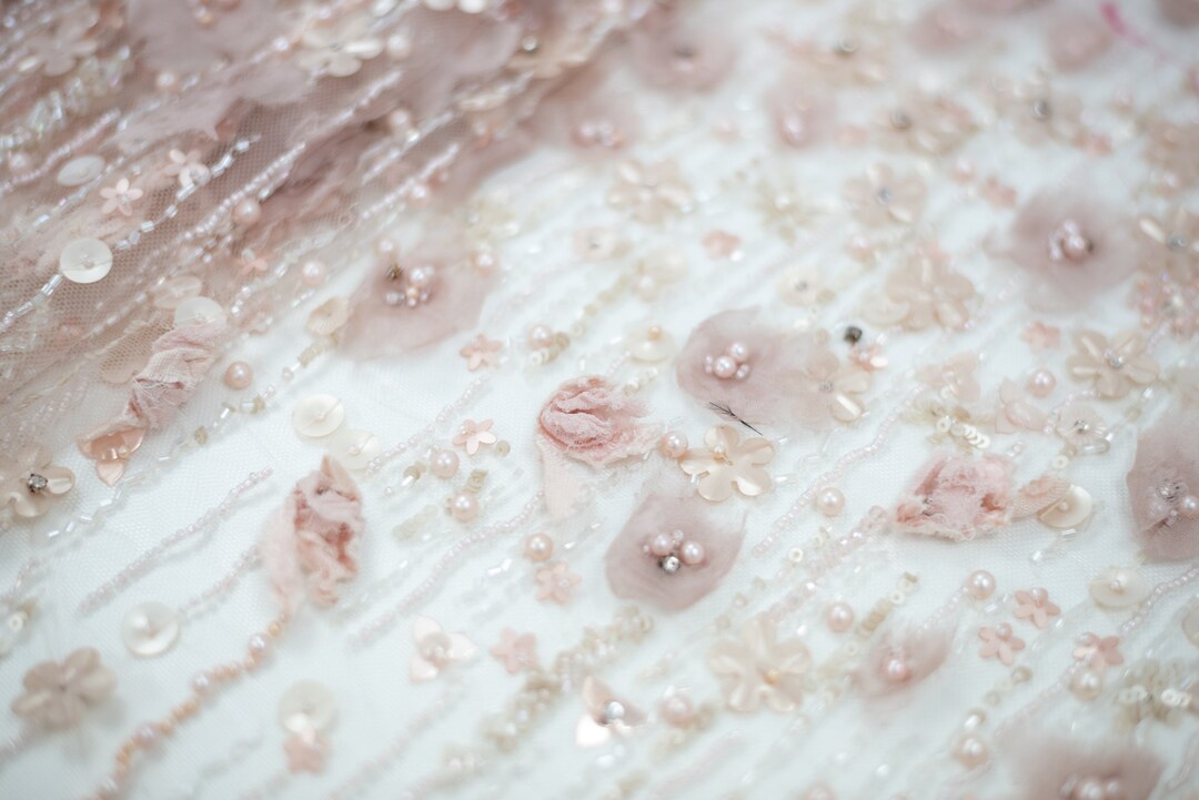 Pink 3D Lace Fabric, Beaded Lace Fabric, French Lace, 3d Spitze Stoff ...