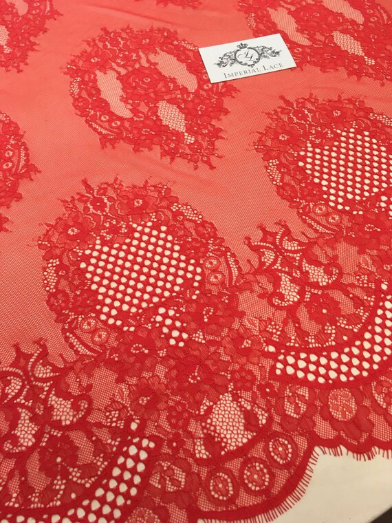 Red Lace Fabric French Lace Embroidered lace Wedding Lace | Etsy