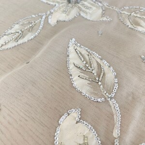 Light Beige Chiffon With Embroidery and Paint, Beige Chiffon Fabric ...