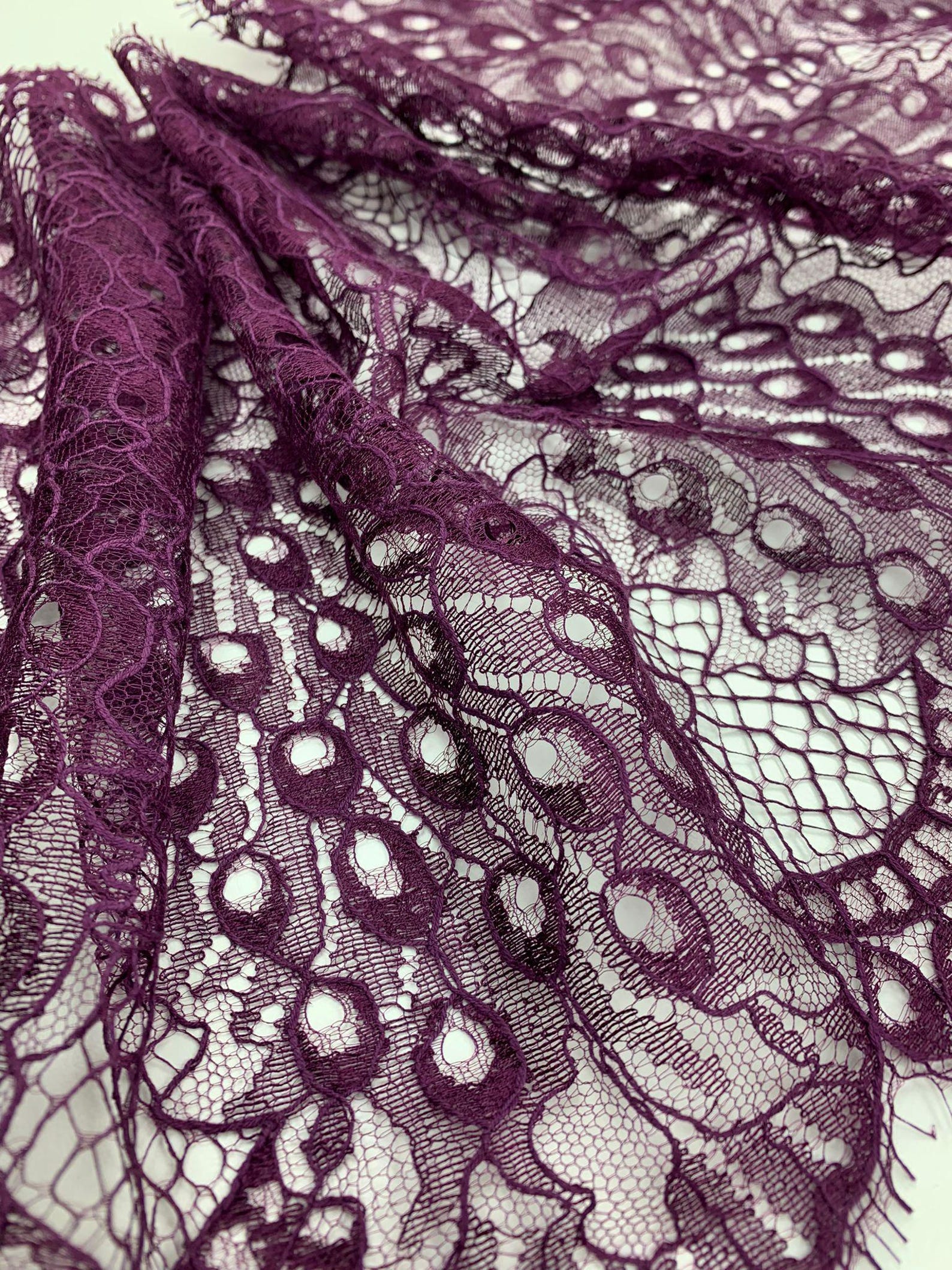 Purple Lace Trim, Delicate French Lace, Chantilly Lace, Bridal Lace ...