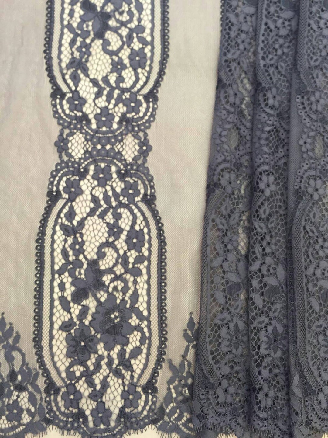Dark Gray Lace Fabric, French Lace, Embroidered Lace, Wedding Lace ...