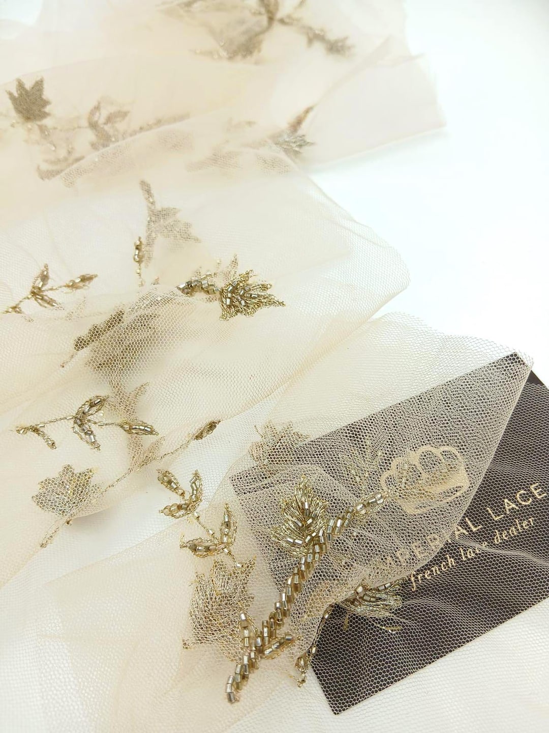 Gold Beaded Floral Embroidery, Haute Couture Tulle Lace Patch - Etsy