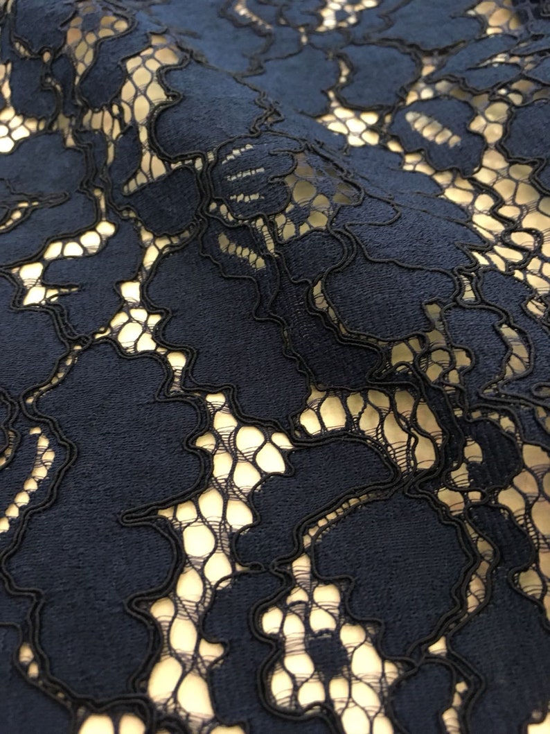 Dark Blue Lace Fabric French Lace Embroidered Lace Wedding - Etsy