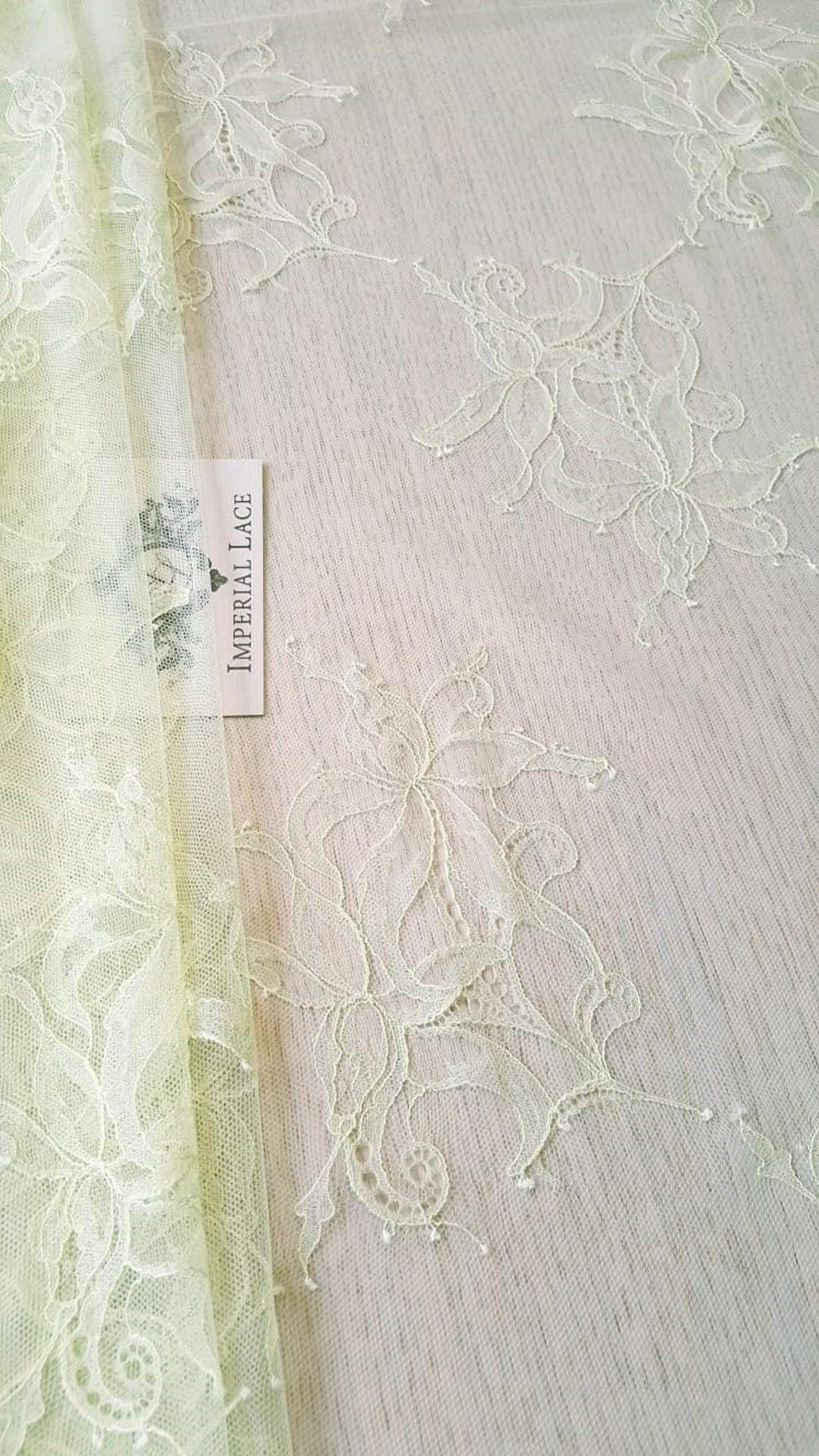 Yellow Chantilly Lace Fabric, French Lace, Floral Bridal Lace, Summer ...
