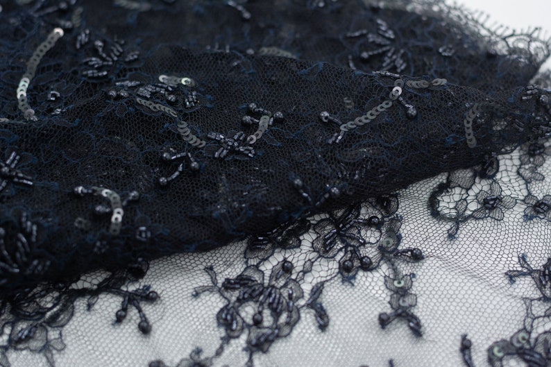 Beaded Blue Lace Trimming Chantilly Lace Bridal Lace - Etsy